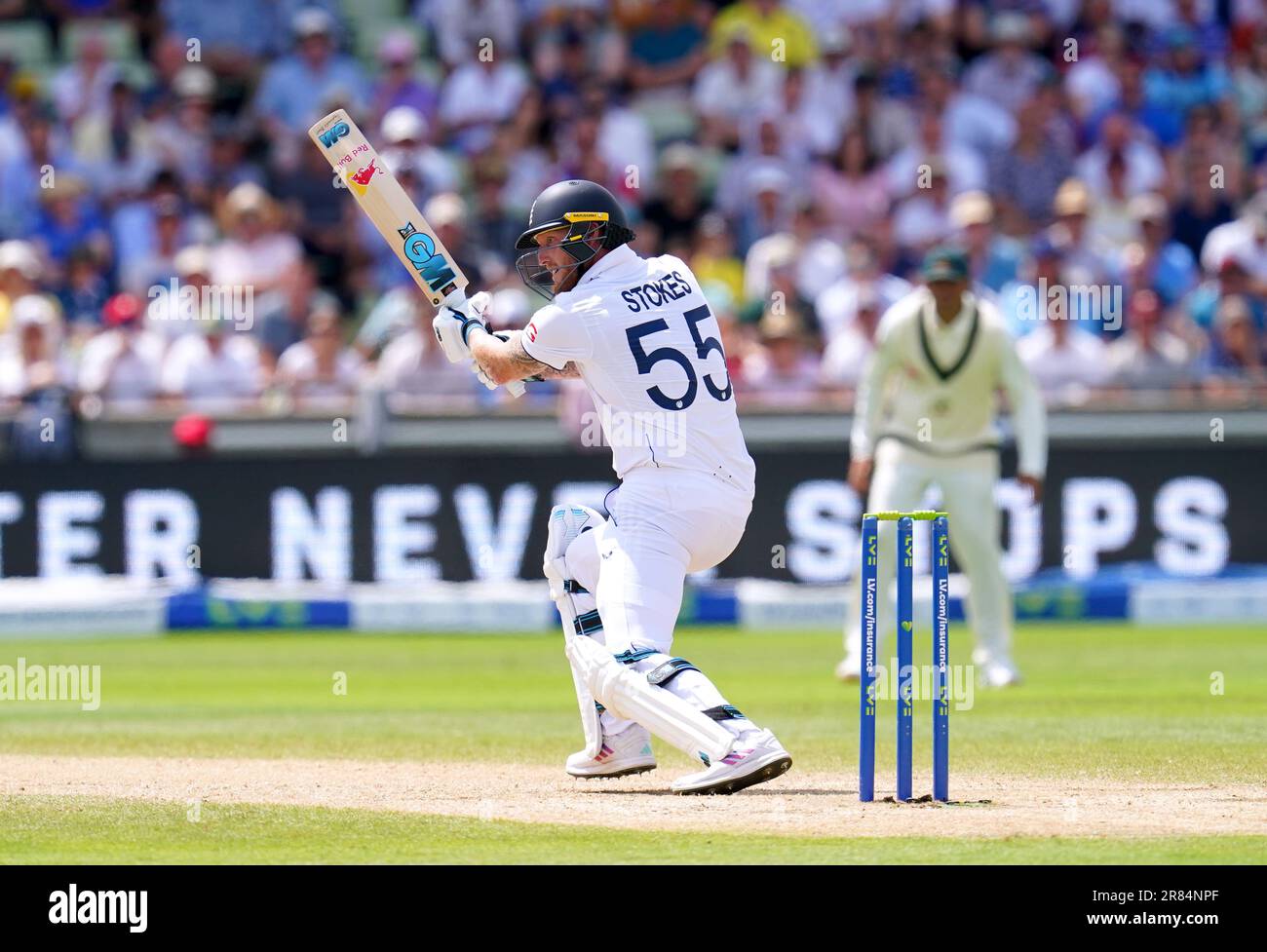 England's Ben Stokes bats during day four of the first Ashes test match ...