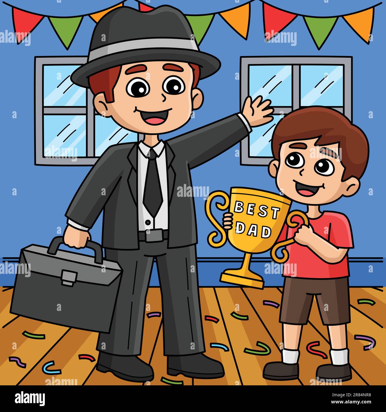 Fathers Day Best Dad Colored Cartoon Illustration Stock Vector Image ...