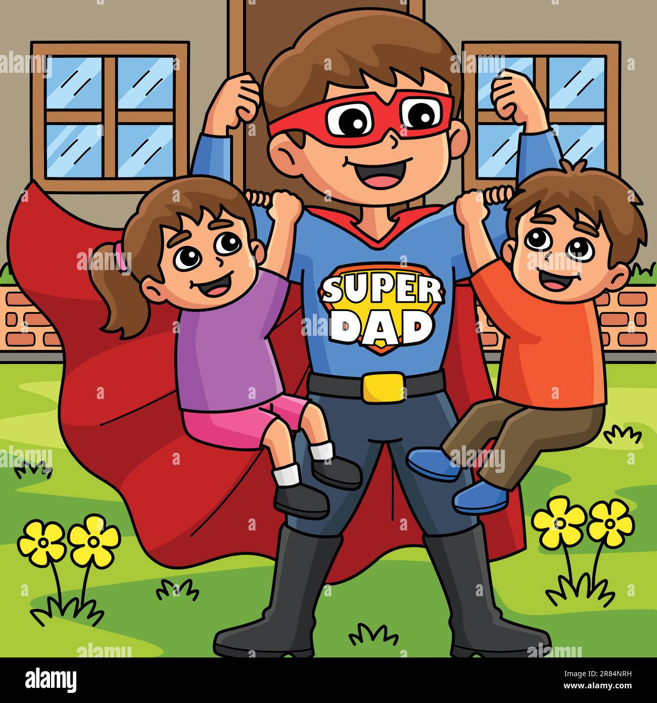 Fathers Day Super Dad Colored Cartoon Illustration Stock Vector Image ...