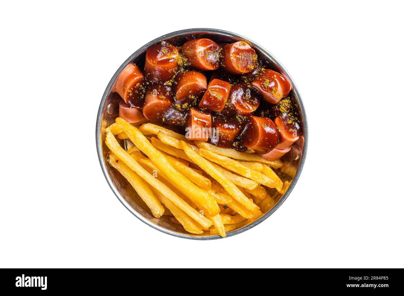 Traditional German currywurst sausage, served with chips or French ...