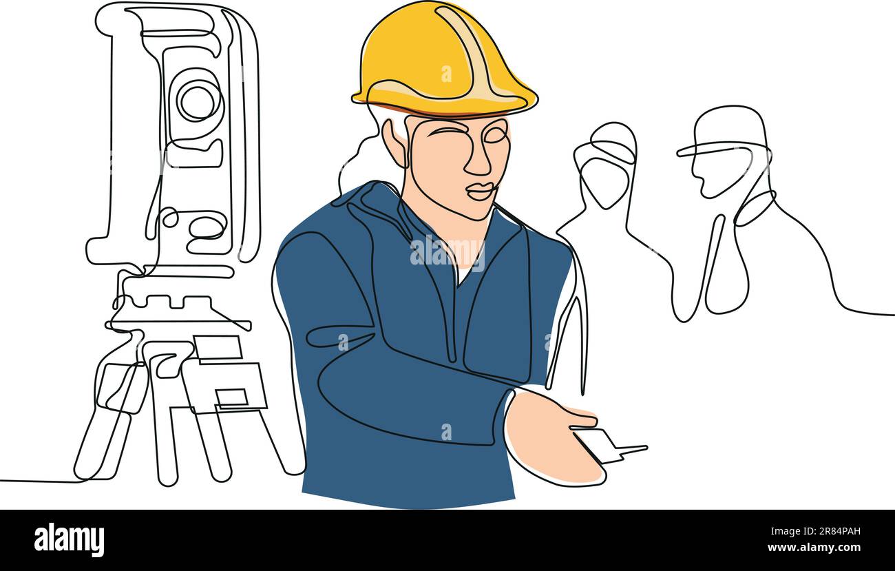 Close up of Caucasian worker with helmet on head using tablet for work ...