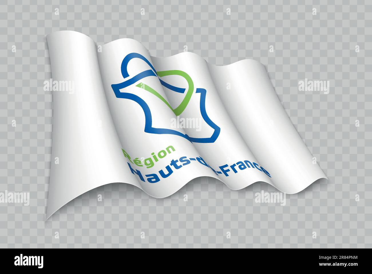 3D Realistic waving Flag of Hauts-de-France is a region of France on transparent background ...
