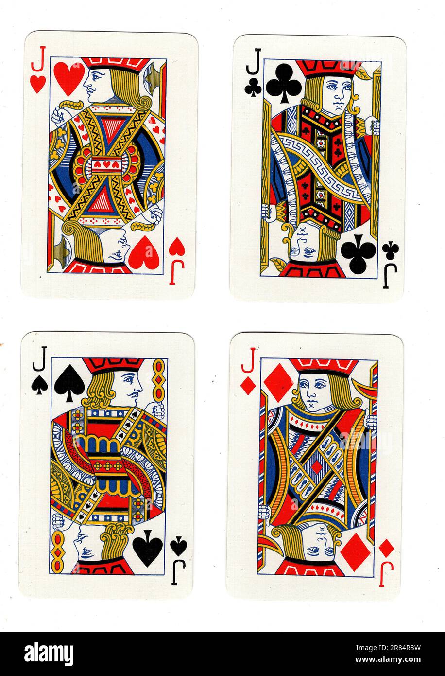 Vintage playing cards featuring four jacks on a white background Stock ...