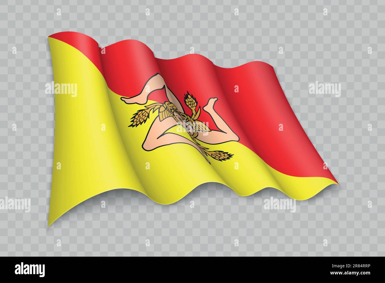 3D Realistic waving Flag of Sicily is a region of Italy on transparent ...