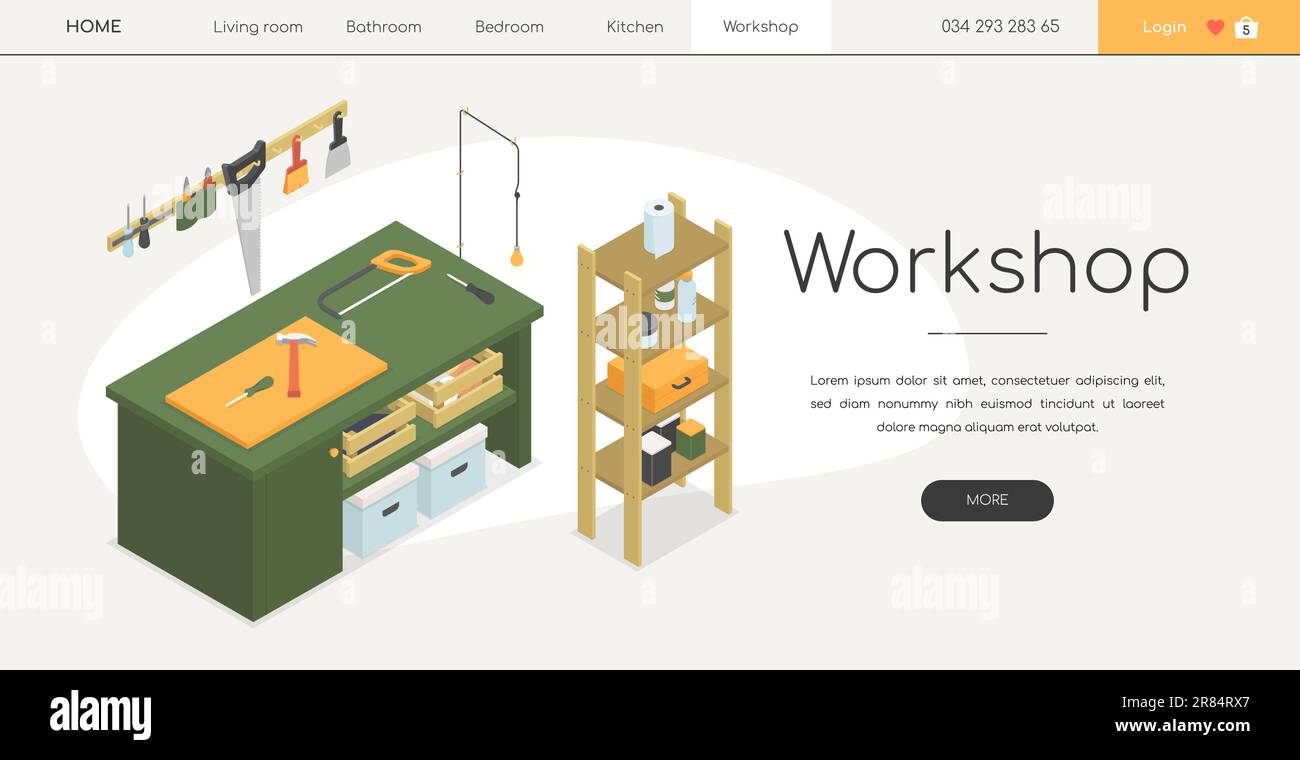 Workshop - line design style isometric web banner Stock Vector Image ...