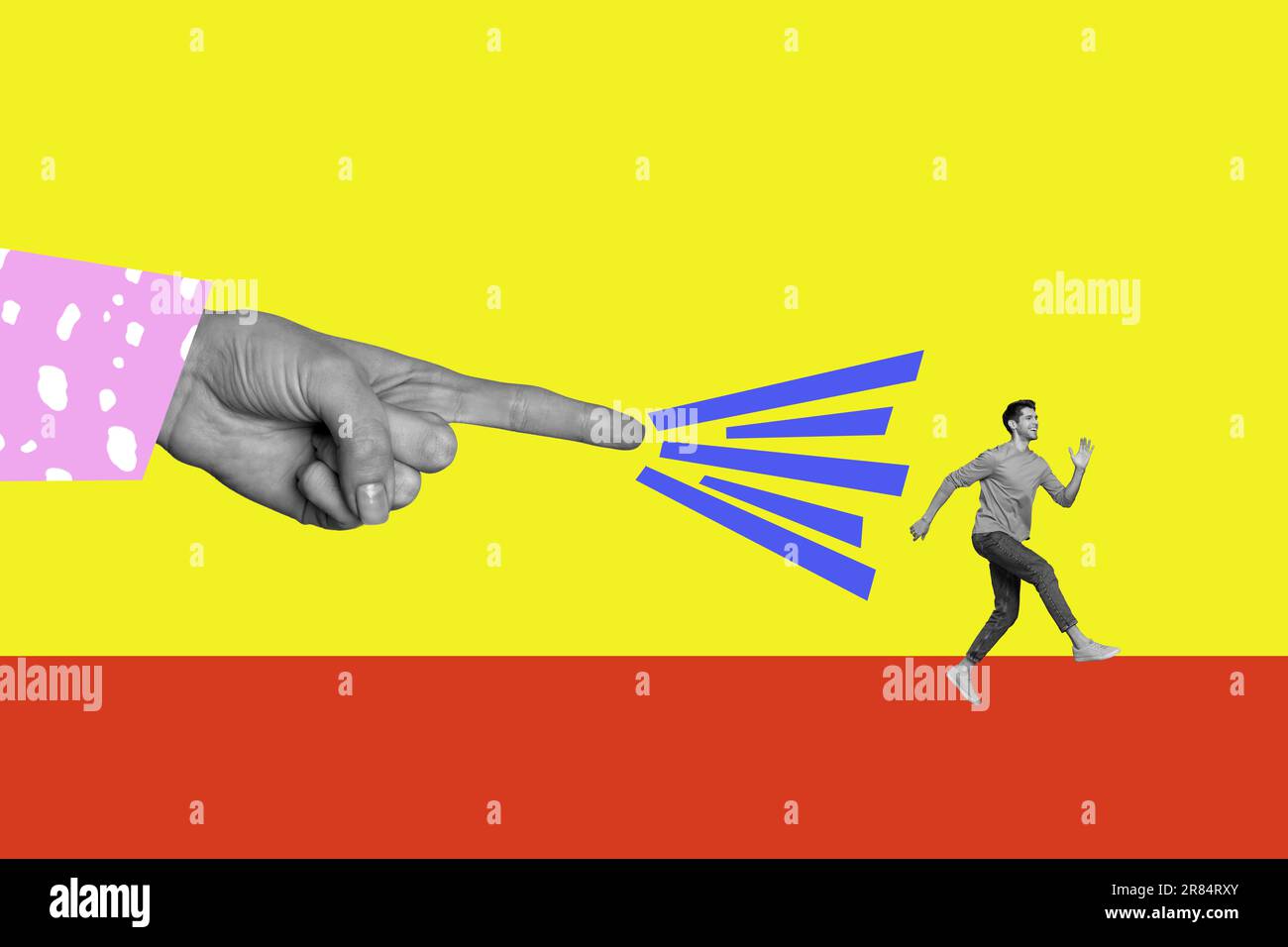 Photo magazine poster collage image of young guy finger pointing ...