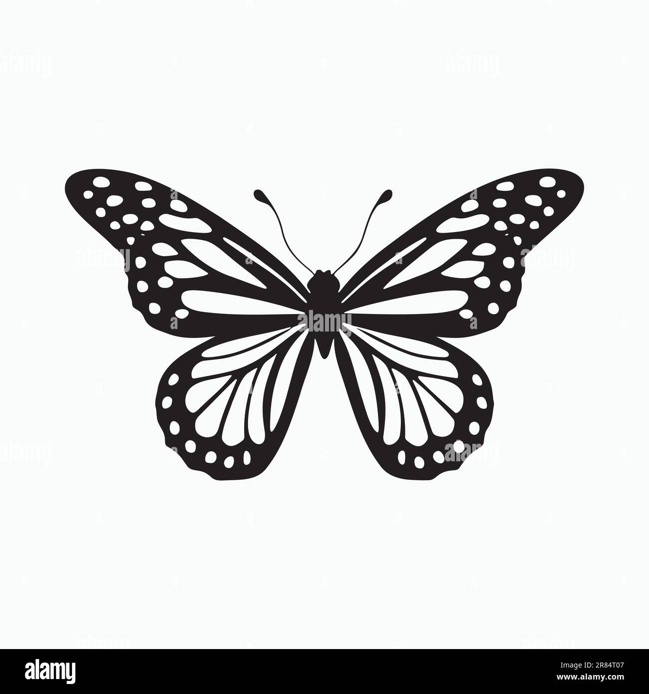Silhouette of butterfly. Monochrome vector illustration on white ...