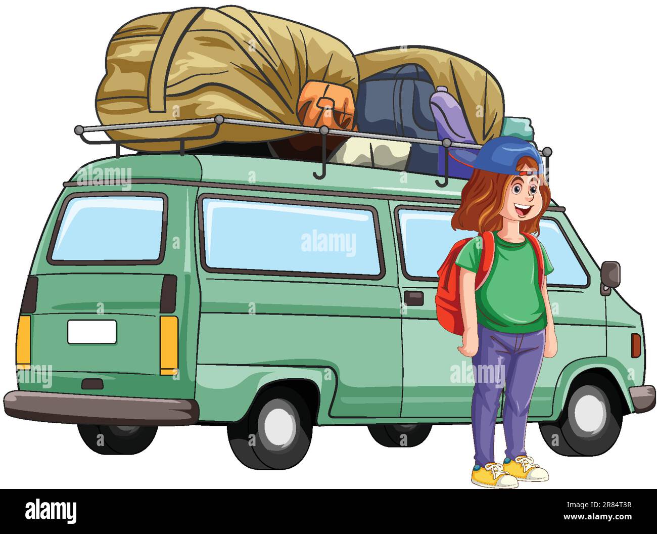 Travel van with teenage girl illustration Stock Vector Image & Art - Alamy