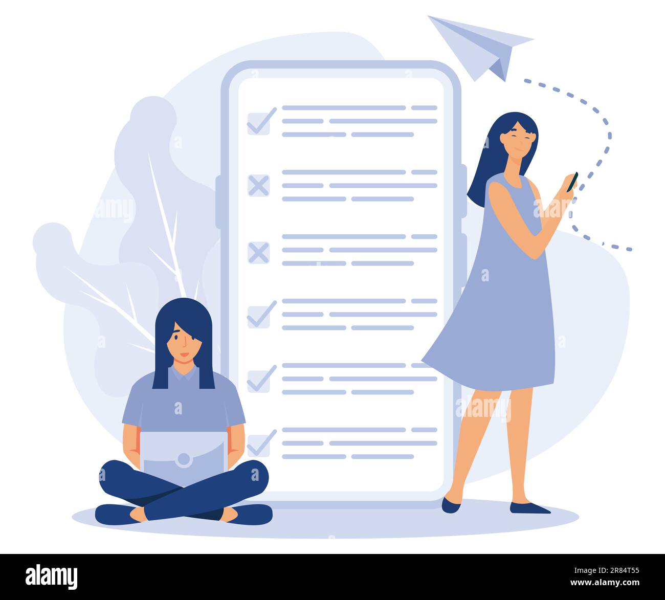 Online survey illustration concept, people filling online survey form ...