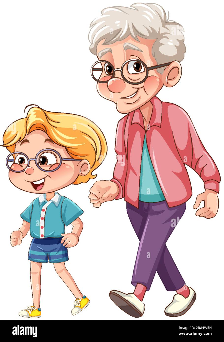 Granny with her nephew cartoon character illustration Stock Vector ...