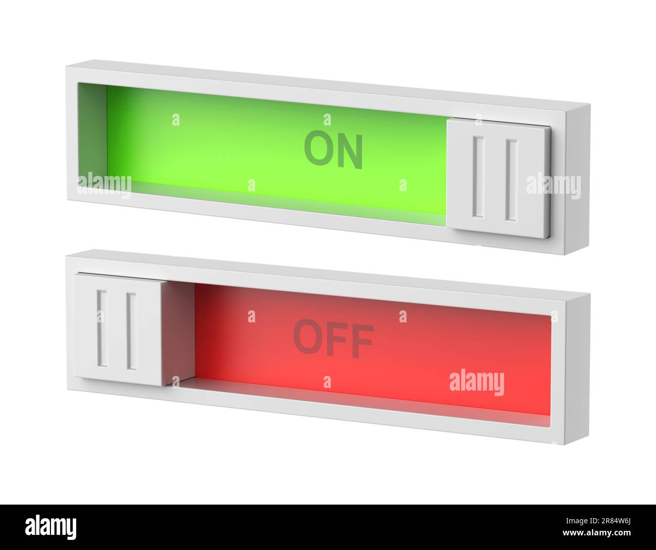 On and off sliding toggle buttons on white background Stock Photo - Alamy