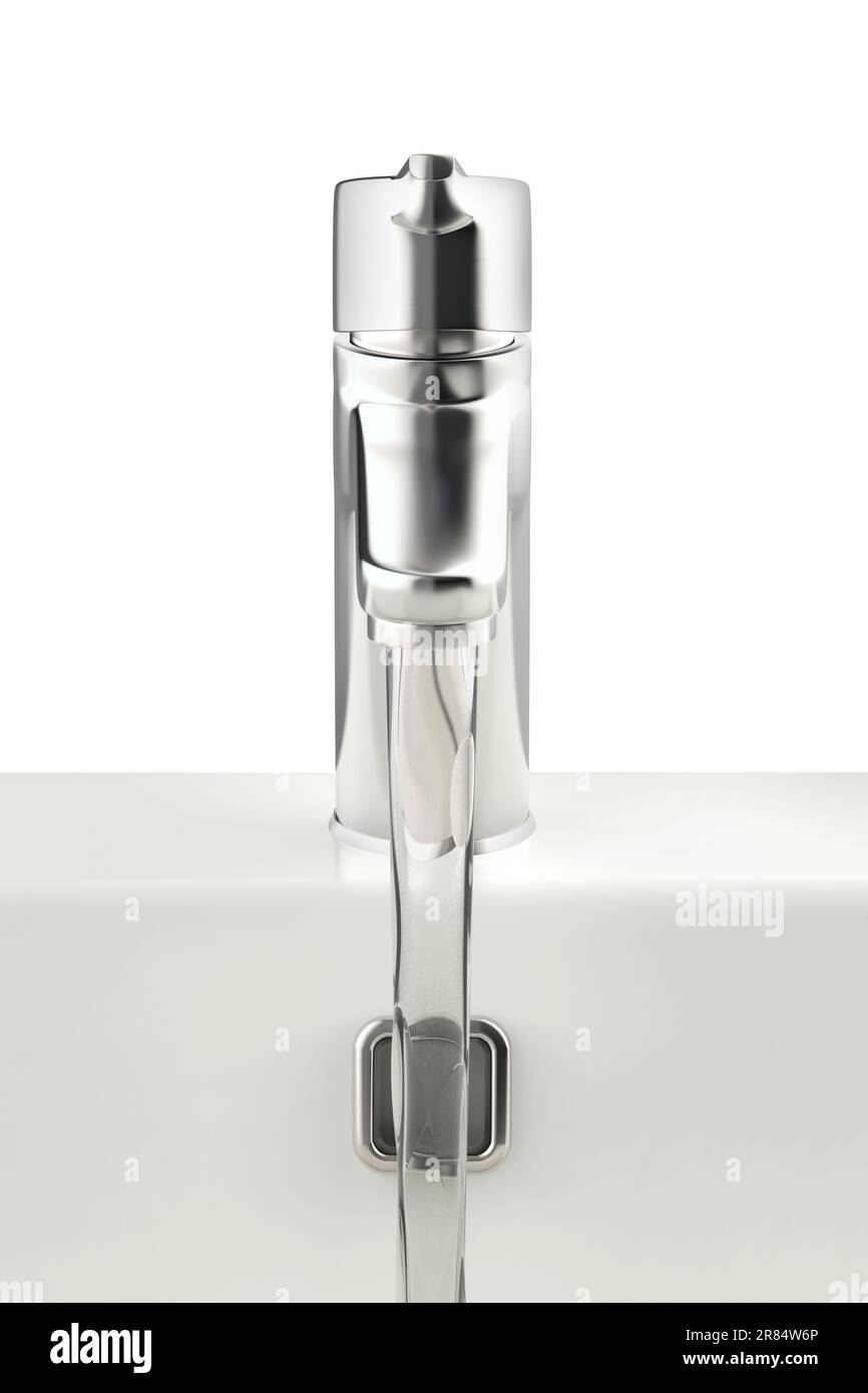 Stream of water flowing from tap in bathroom Stock Photo - Alamy
