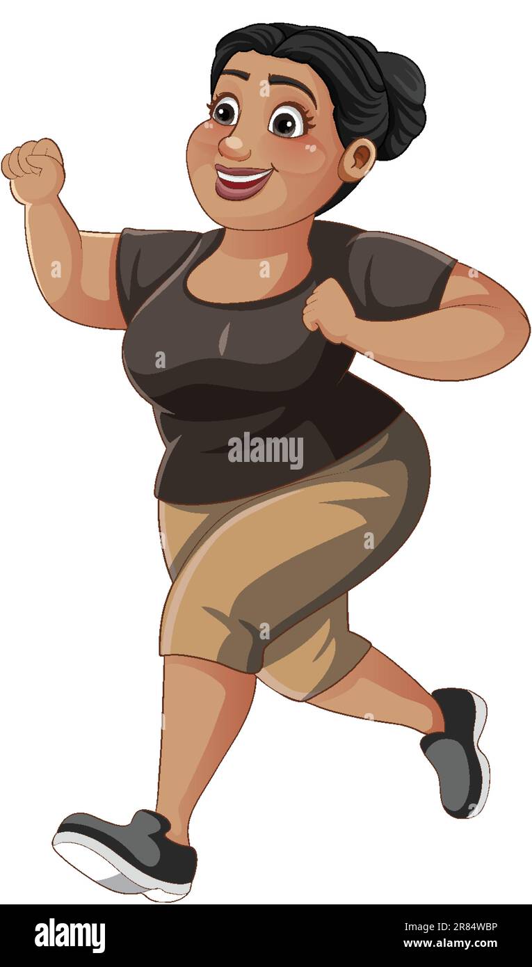 Chubby Woman Running Pose Cartoon Character illustration Stock Vector ...