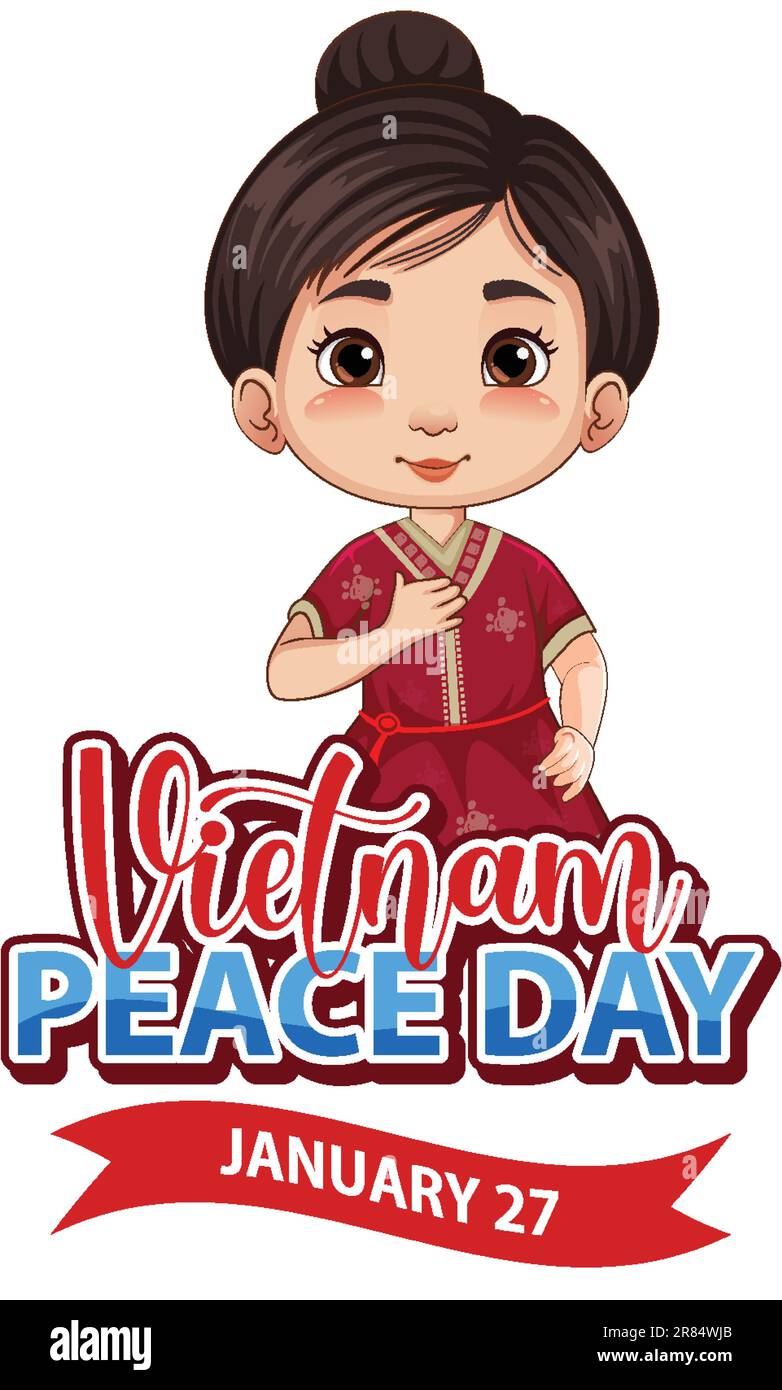 Cute Asian Vietnamese girl cartoon character on peace day illustration ...