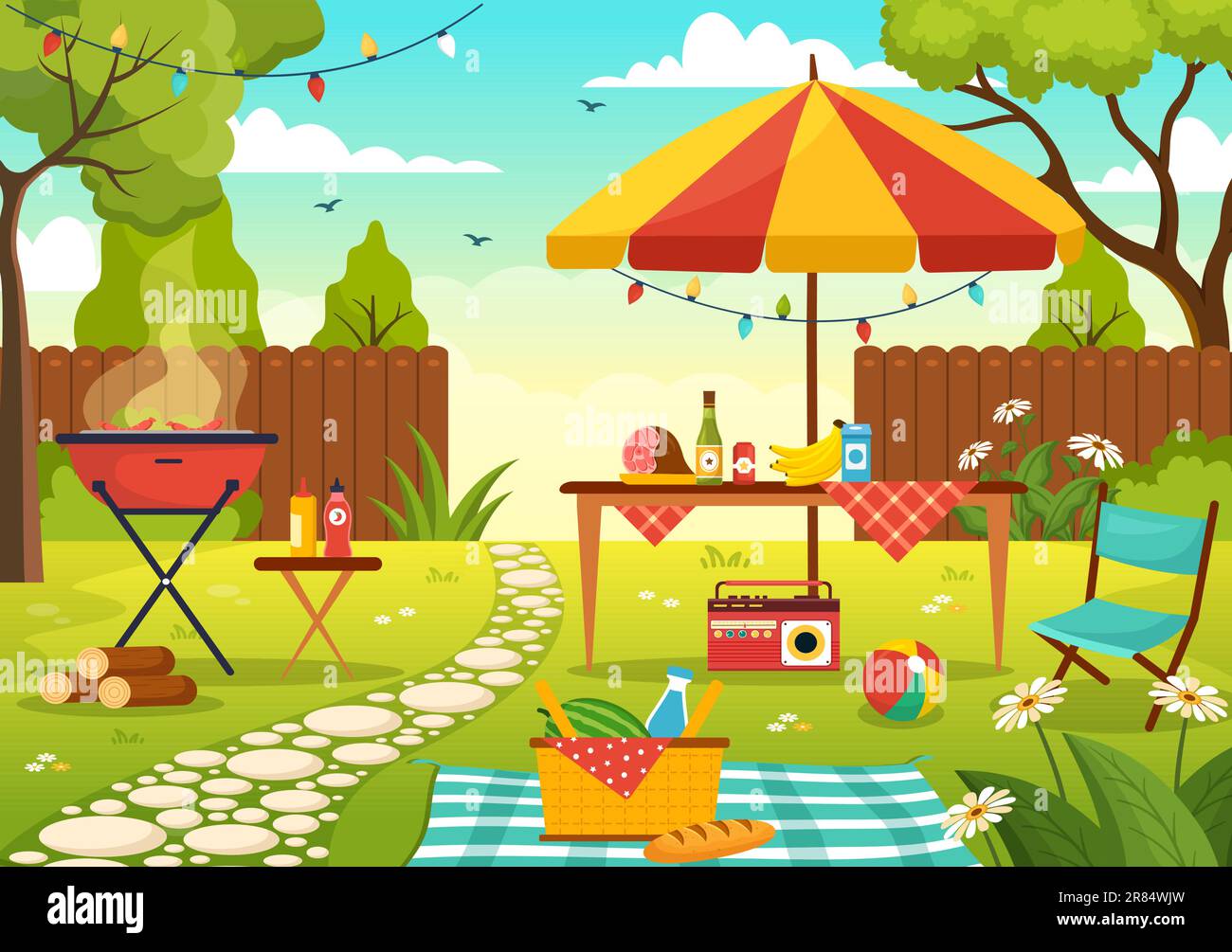 Barbecue and Grill Set Vector Illustration People Grilling or BBQ Party ...