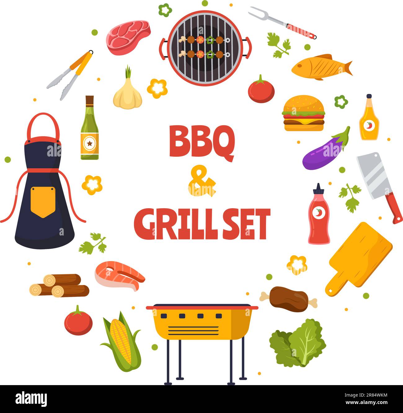 Barbecue and Grill Set Vector Illustration People Grilling or BBQ Party ...