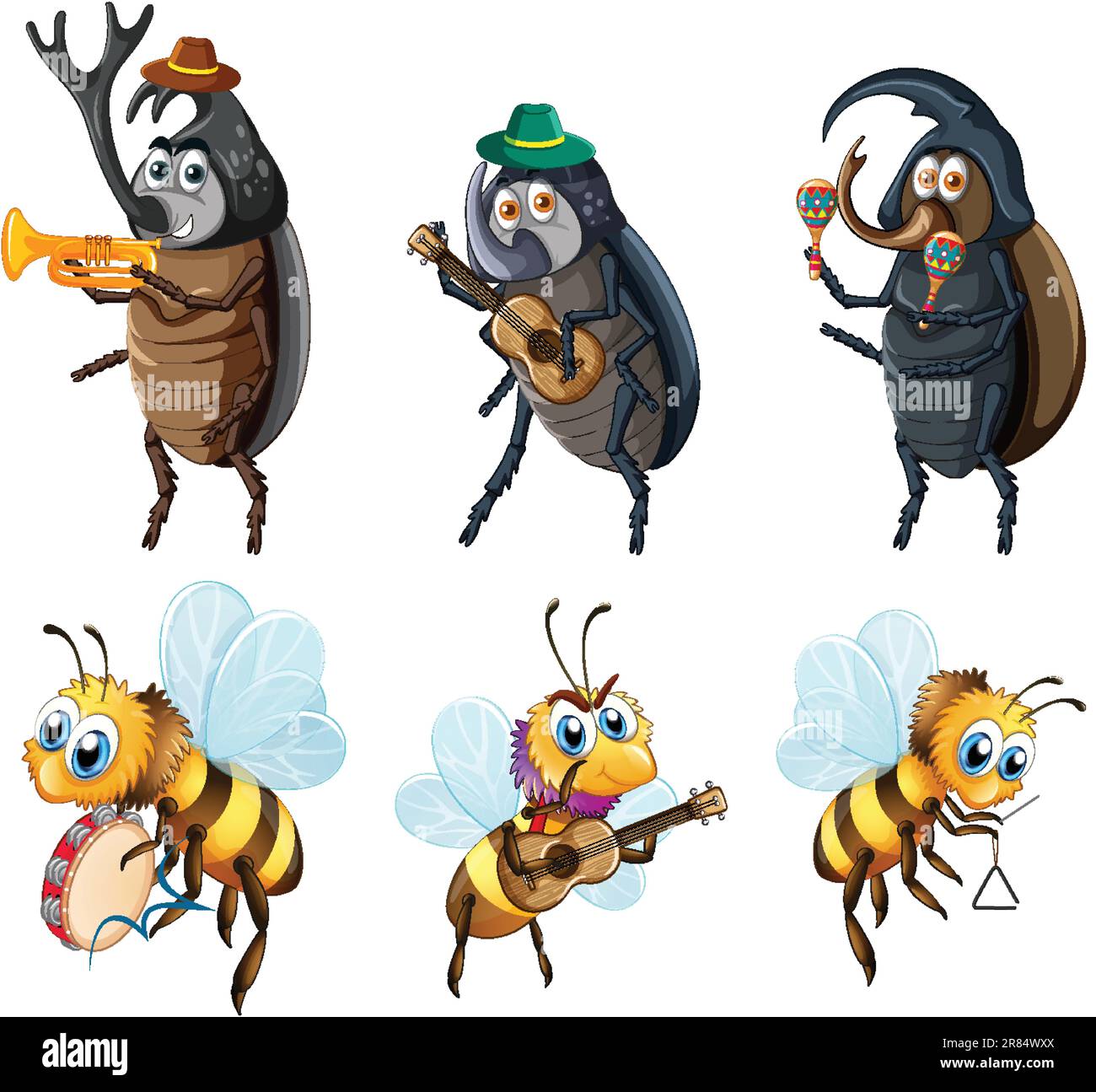 Beetle and Bee Cartoon Characters illustration Stock Vector Image & Art ...