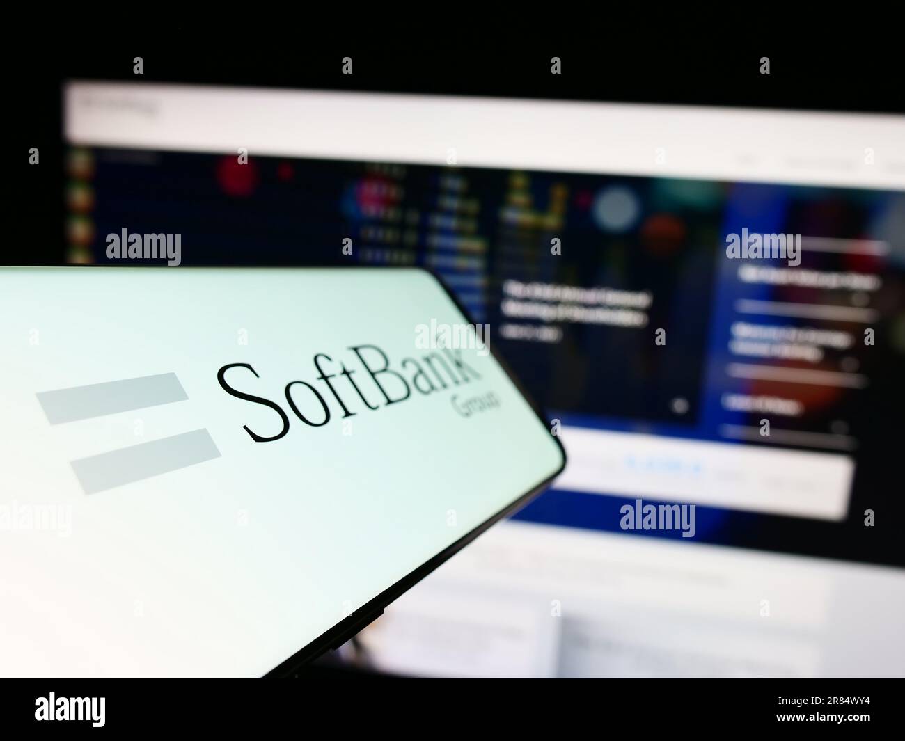 Mobile phone with logo of Japanese investment company SoftBank Group ...