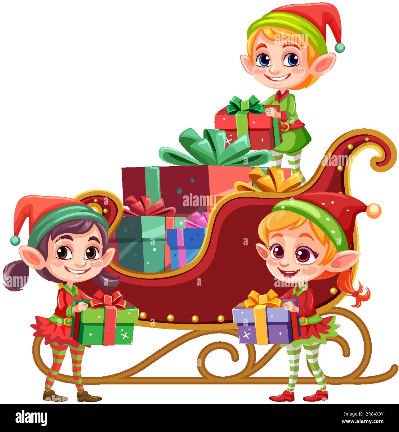 Elfs delivery Christmas gifts illustration Stock Vector Image & Art - Alamy