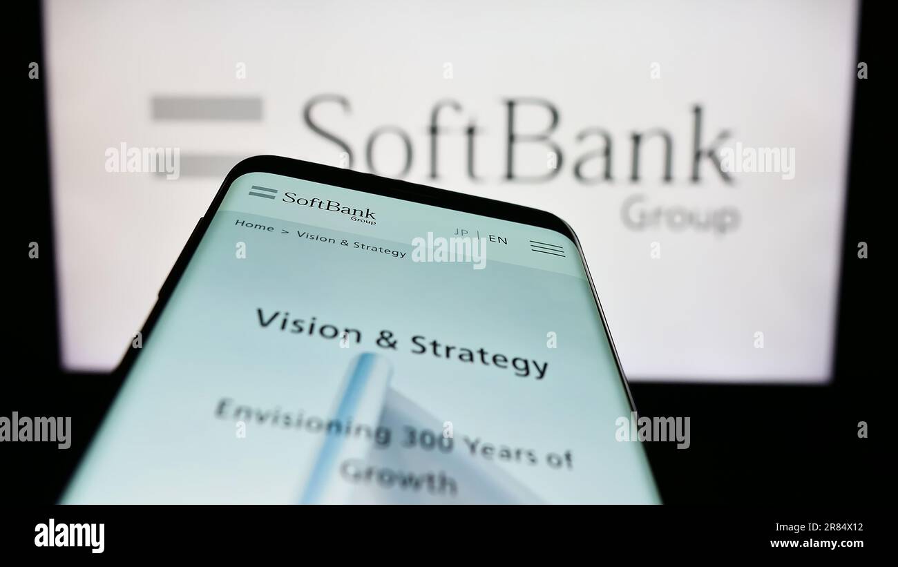 Smartphone with webpage of Japanese investment company SoftBank Group ... Smartphone with webpage of Japanese investment company SoftBank Group ...