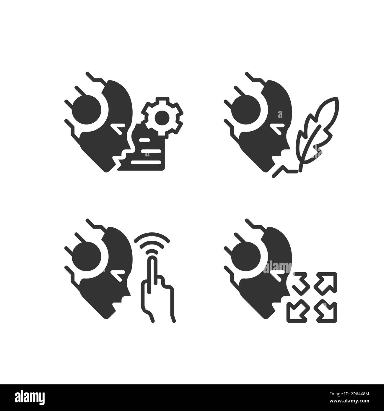 Artificial intelligence capabilities black linear glyph icons set Stock ...