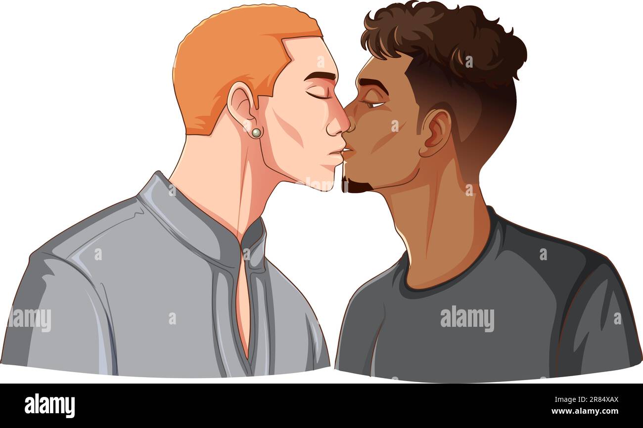 LGBTQ gay couple kissing each other illustration Stock Vector Image & Art - Alamy