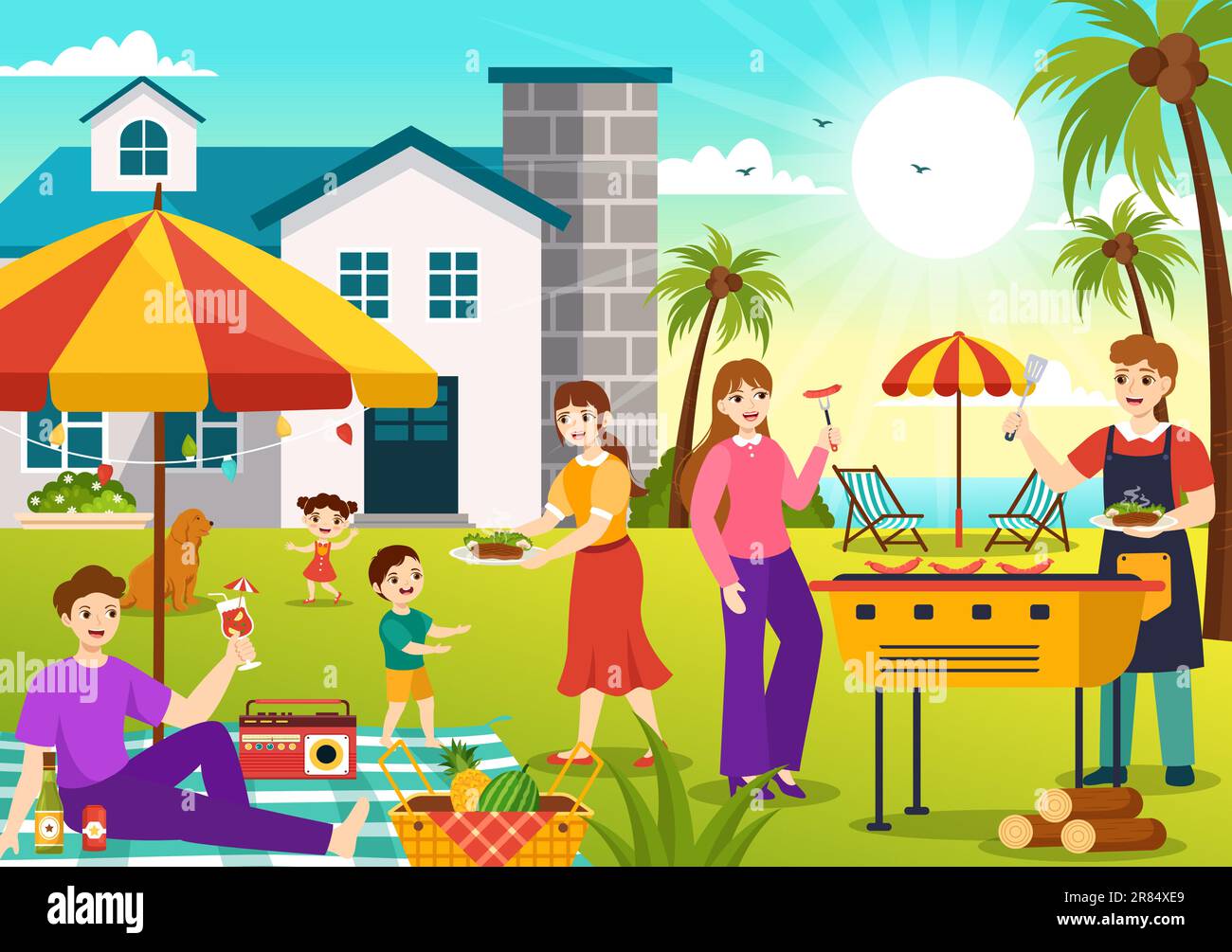 Barbecue and Grill Set Vector Illustration Kids Grilling or BBQ Party ...