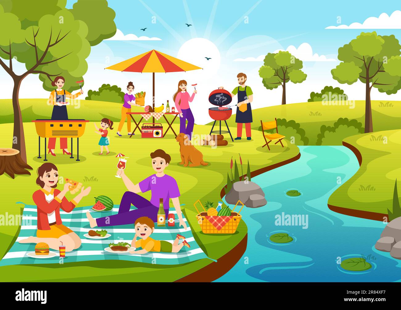 Barbecue and Grill Set Vector Illustration Kids Grilling or BBQ Party ...