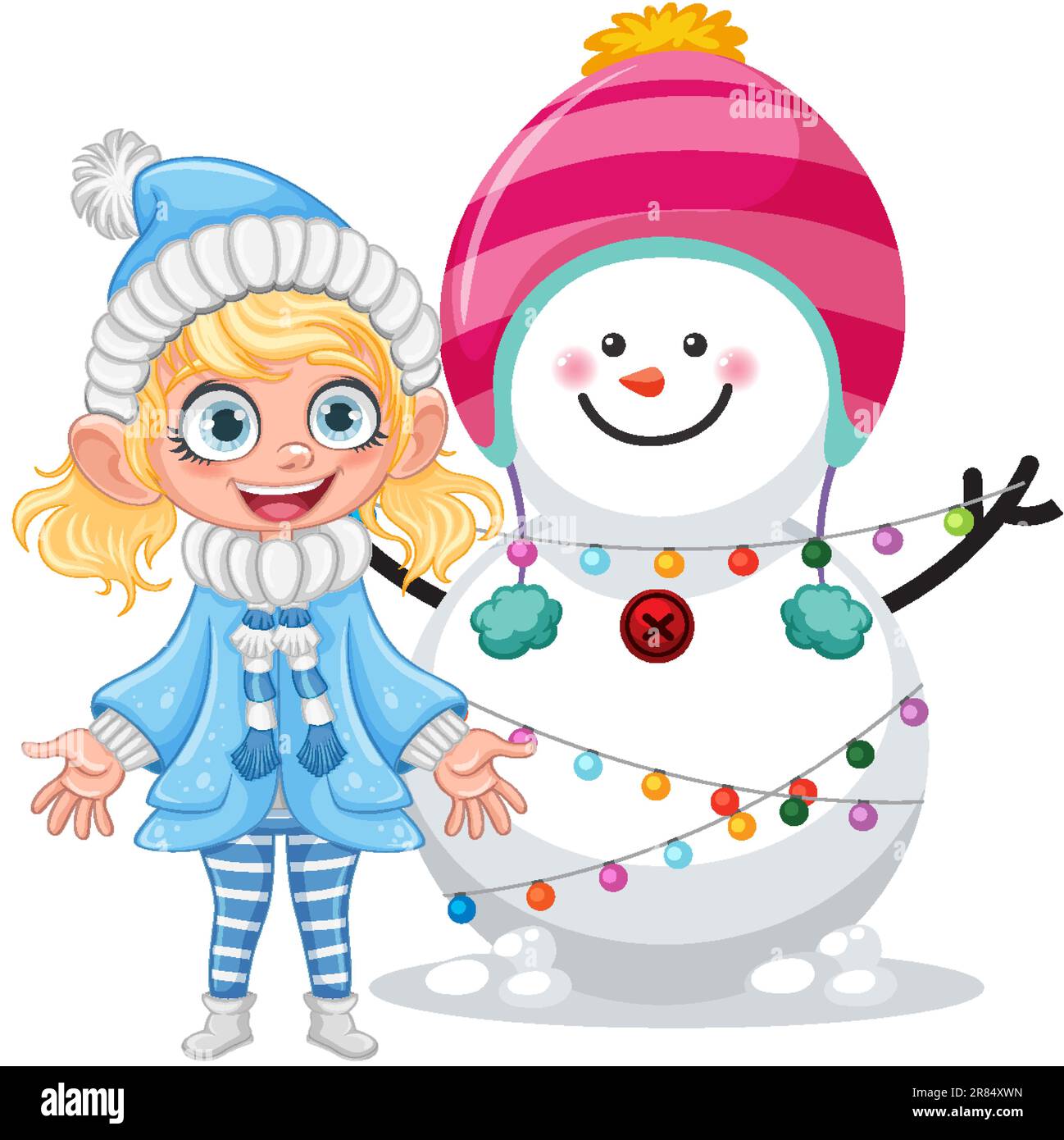 Happy girl with snowman illustration Stock Vector Image & Art - Alamy