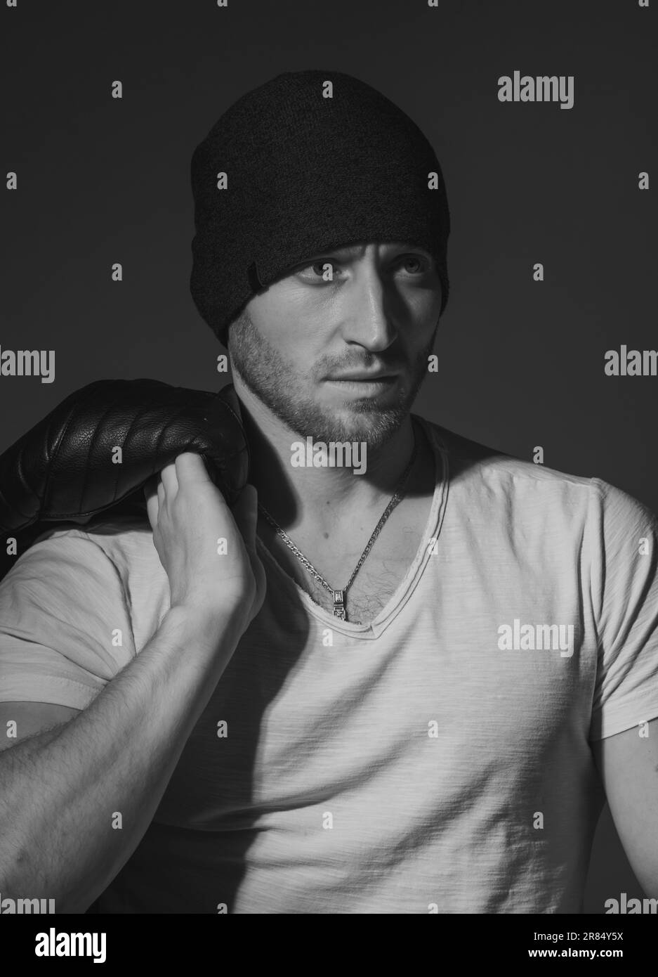 Confident brutal guy in Black and White Stock Photos & Images - Alamy