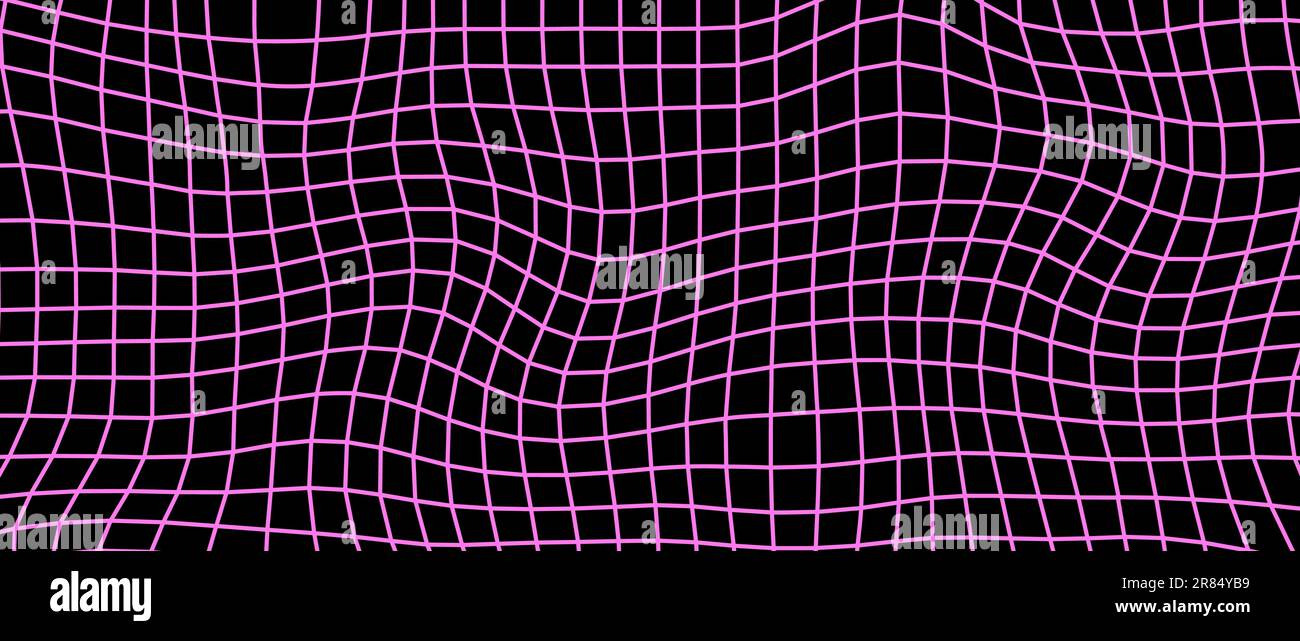 Distorted pink wireframe background. Abstract wavy checkerboard ...