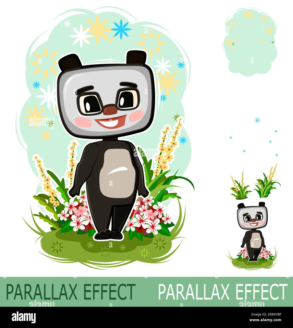Bear panta cheerful character. set of slides create parallax image ...