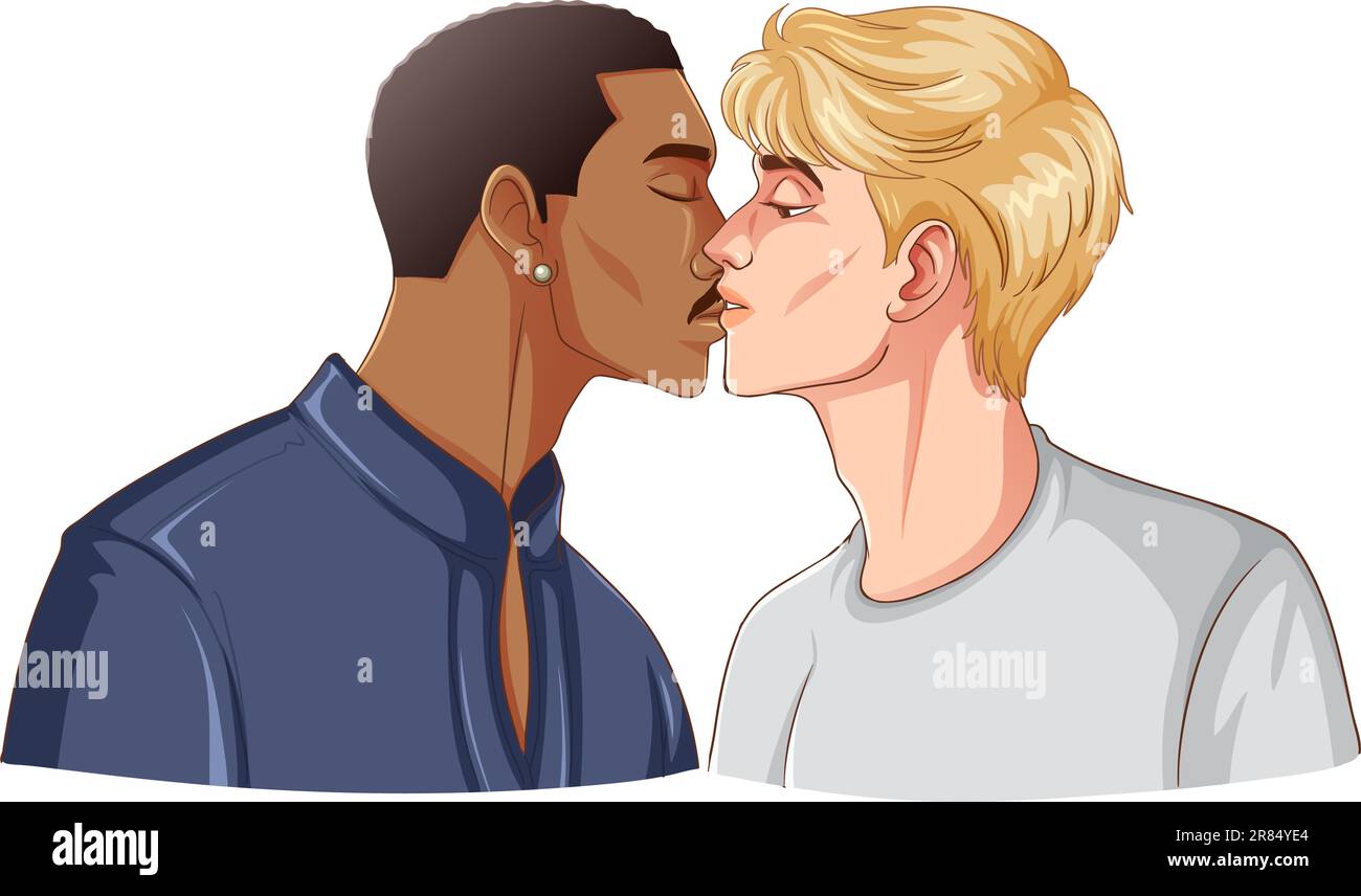 LGBTQ gay couple kissing each other illustration Stock Vector Image & Art - Alamy