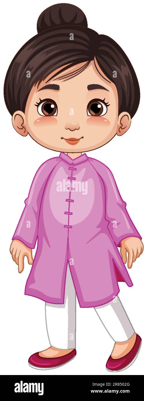 Cute Asian Vietnamese girl cartoon character illustration Stock Vector ...