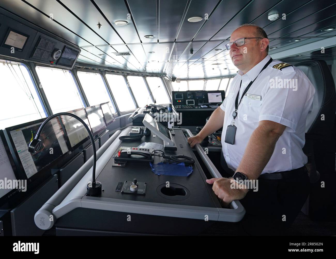 Captain Simon Moore, Senior Master, onboard the new P&O Pioneer ferry ...