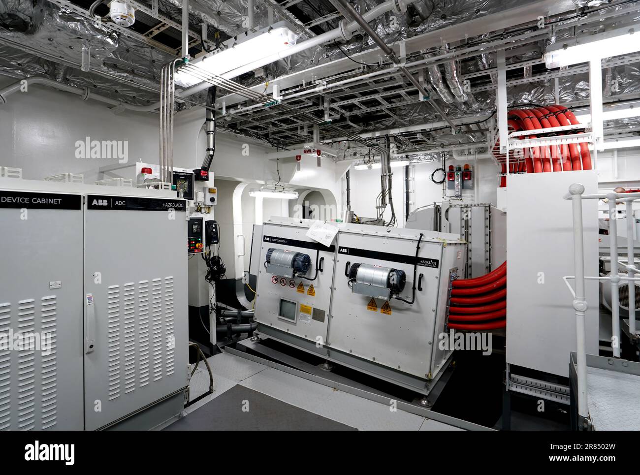 A view of one of the Azipod propulsion units inside the engine room ...