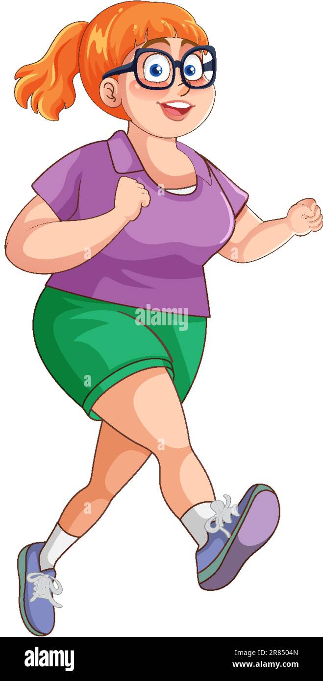 Chubby Woman Running Pose Cartoon Character illustration Stock Vector ...