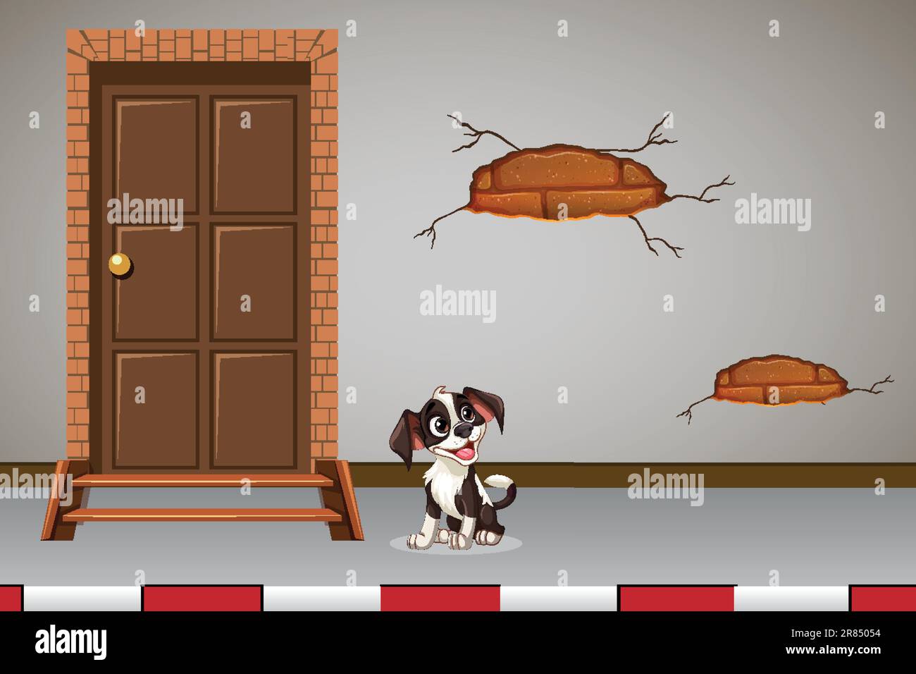 Stray dog in from of the house at street illustration Stock Vector ...