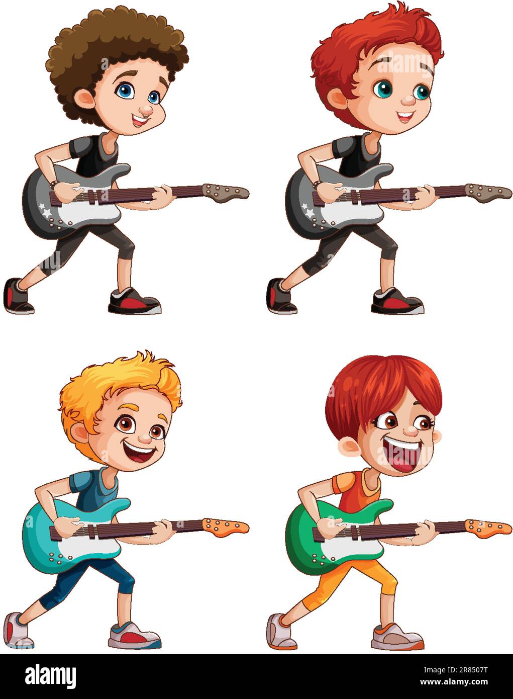 Set of rock bass musician cartoon character illustration Stock Vector ...