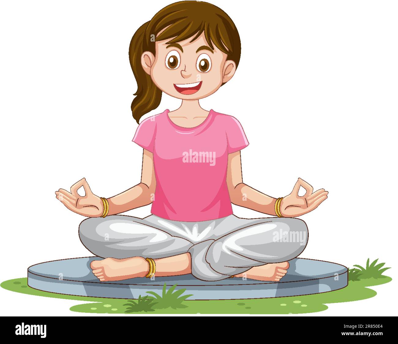 Asian female cartoon practice meditation illustration Stock Vector ...