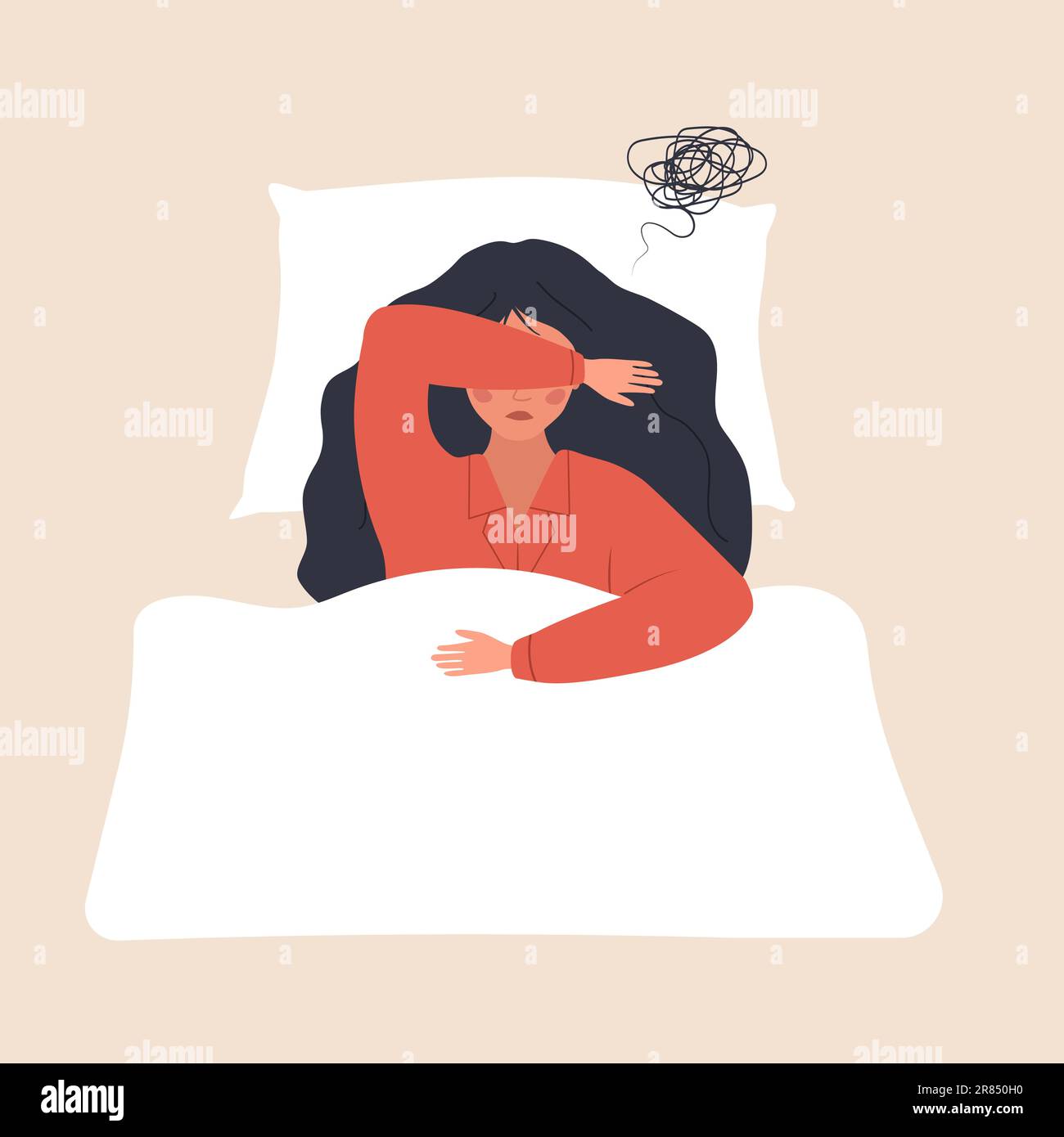 Sleep problems. Tired and upset woman lying in bed and suffer from ...