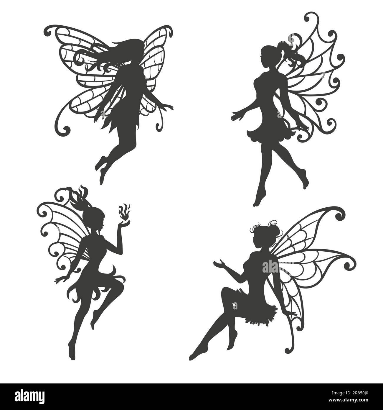 Set of beautiful Fairy silhouettes. Vector collection Stock Vector ...