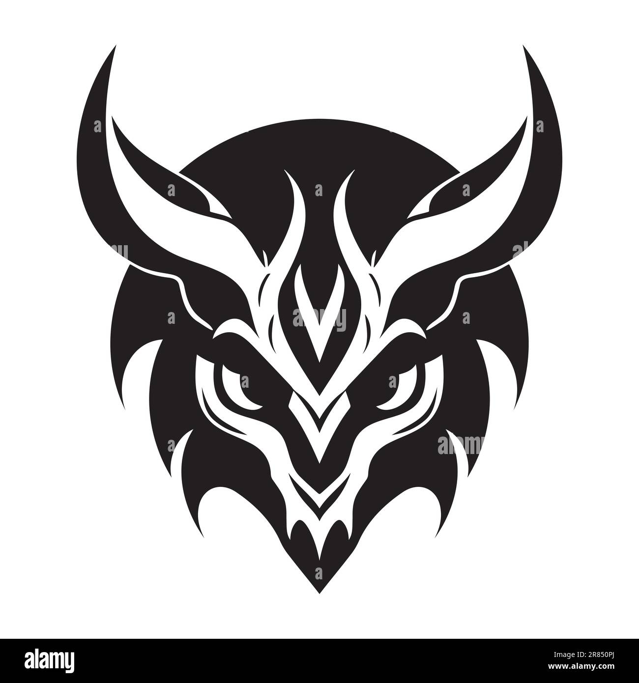 Devil head black and white vector icon. Template for logo, emblem or ...