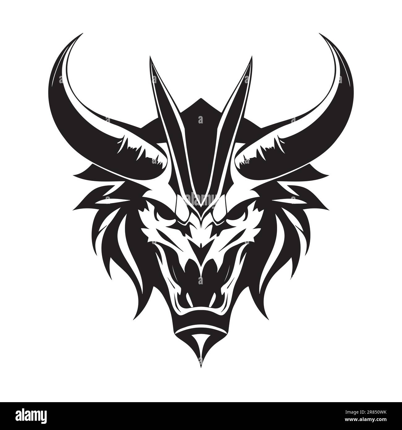 Devil head black and white vector icon. Template for logo, emblem or ...