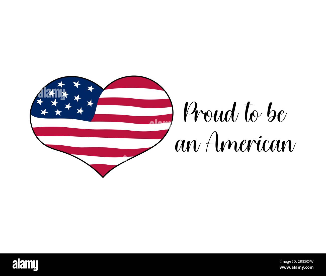 USA flag heart shape. Proud to be American text. Patriotic vector ...