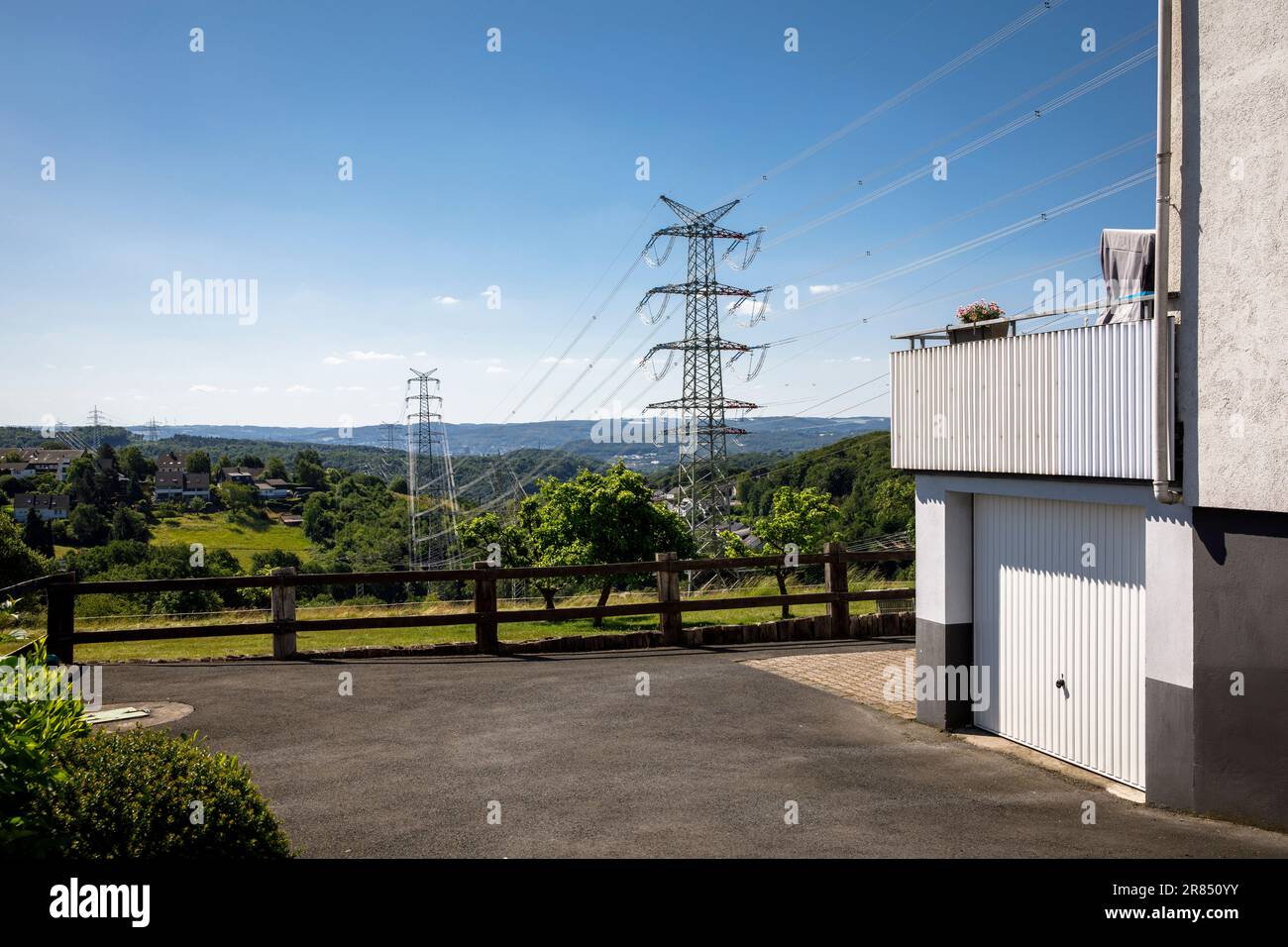 high-voltage pylons in Herdecke with 380-kilovolt line with pylons up ...