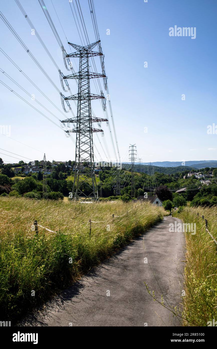high-voltage pylons in Herdecke with 380-kilovolt line with pylons up ...