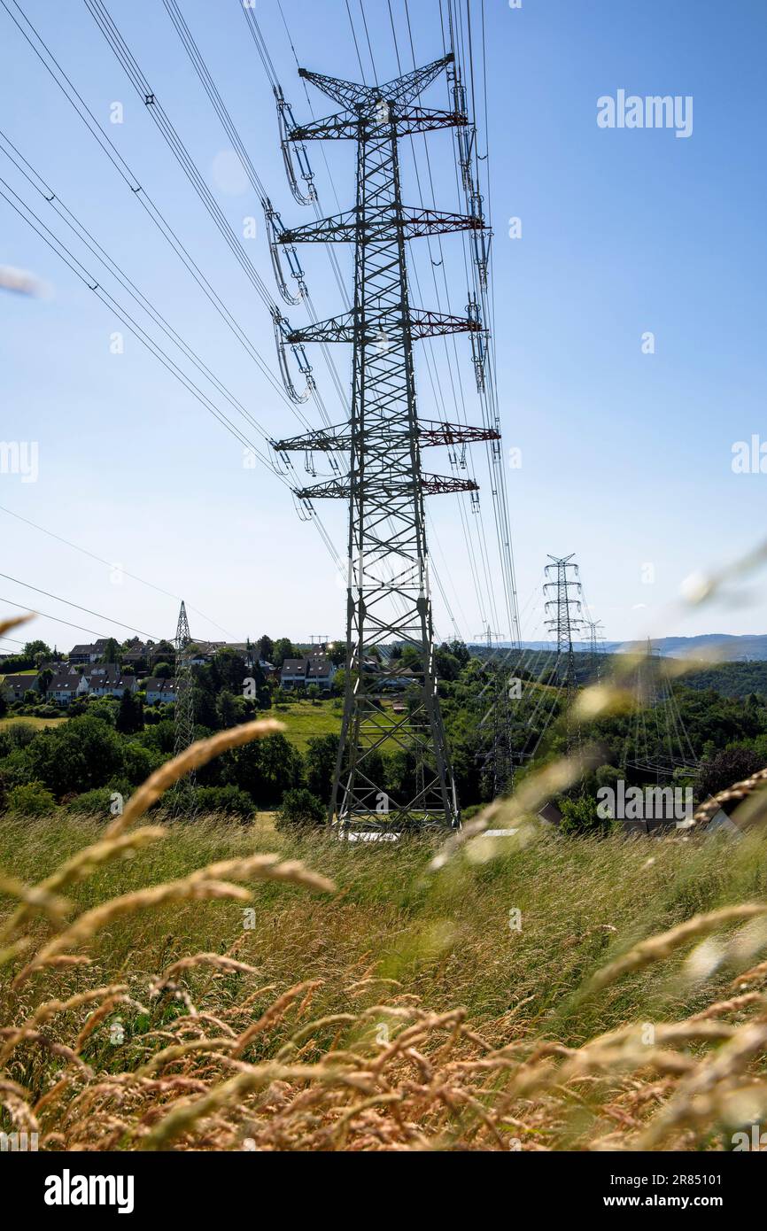 high-voltage pylons in Herdecke with 380-kilovolt line with pylons up ...