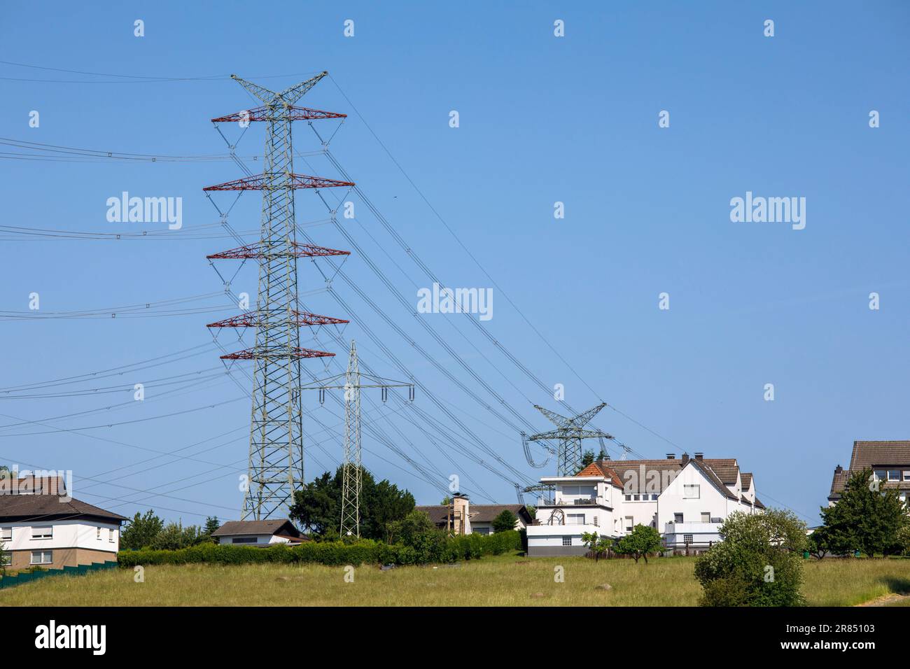 high-voltage pylons in Herdecke with 380-kilovolt line with pylons up ...
