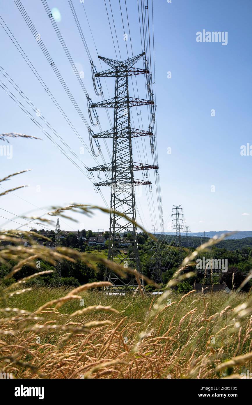 high-voltage pylons in Herdecke with 380-kilovolt line with pylons up ...